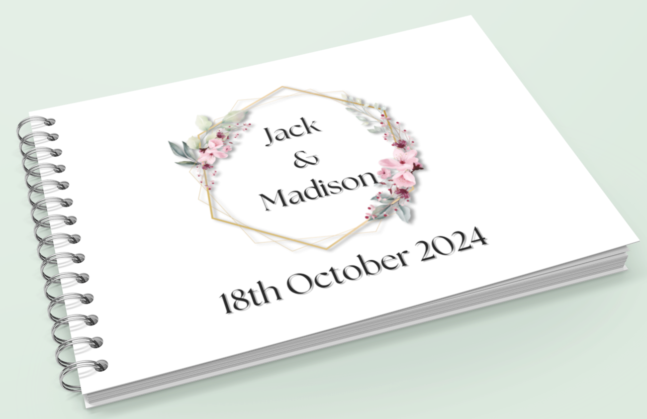 Wedding Guest Book with elegant hexagon floral border – Beyond Boundaries